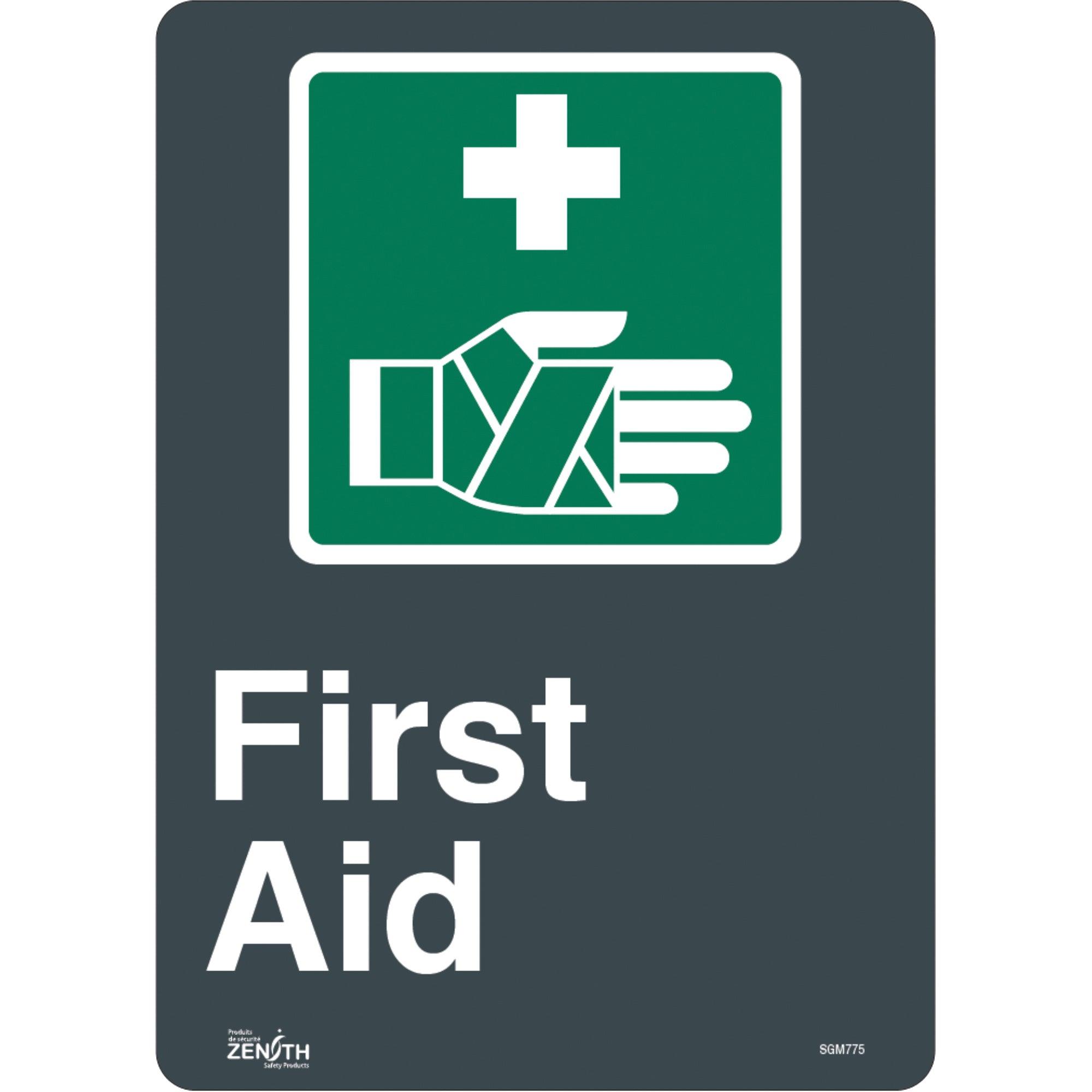 First Aid Sign, Vinyl Sticker, Bilingual, 14"x10" | First Aid Plus